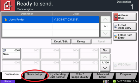 How to scan to a folder in Kyocera's control panel interface