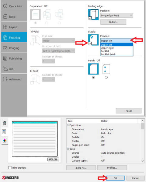 Using the Staple Function While Printing | Print finishing options