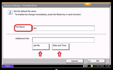 Changing the default file name for scanned documents