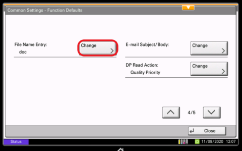 Changing the default file name for scanned documents