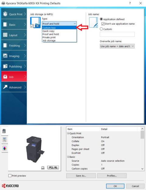 How to set up and print to Custom Boxes on a Kyocera Printer