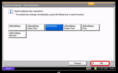 How to update your default scan resolution using the control panel