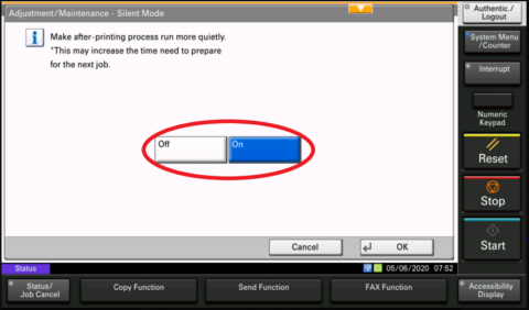 How to set up silent mode on a Kyocera Multifunction Device