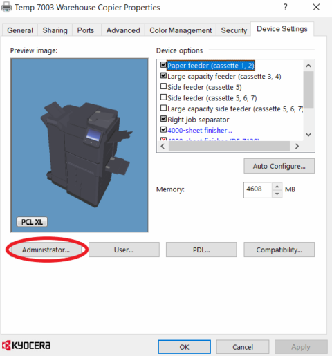 Set up your Kyocera kx driver to utilize the job accounting features