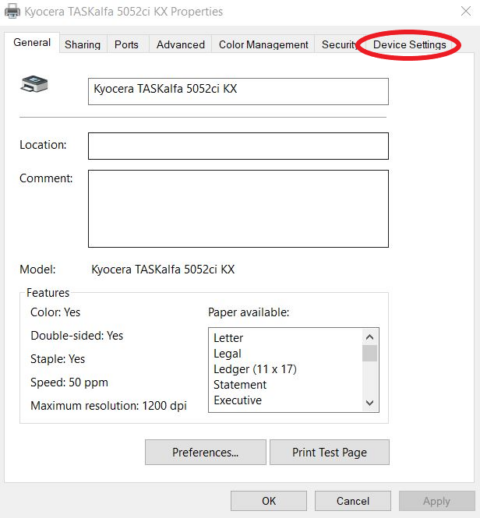 Set up your Kyocera kx driver to utilize the job accounting features