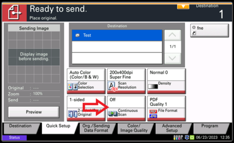 How to use the continuous scan feature on a Kyocera TASKalfa