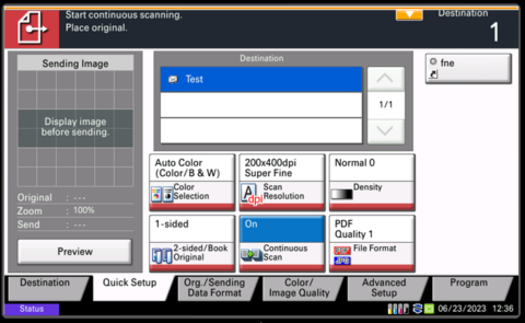 How to use the continuous scan feature on a Kyocera TASKalfa