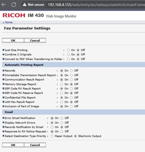 How to print a Ricoh fax transmission Confirmation Page